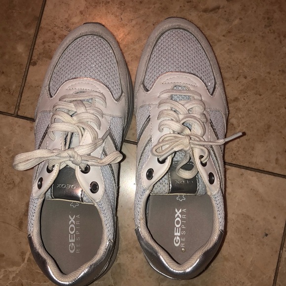 Geox | Shoes | Geox Respira Platform Sneakers In White And Silver Super ...